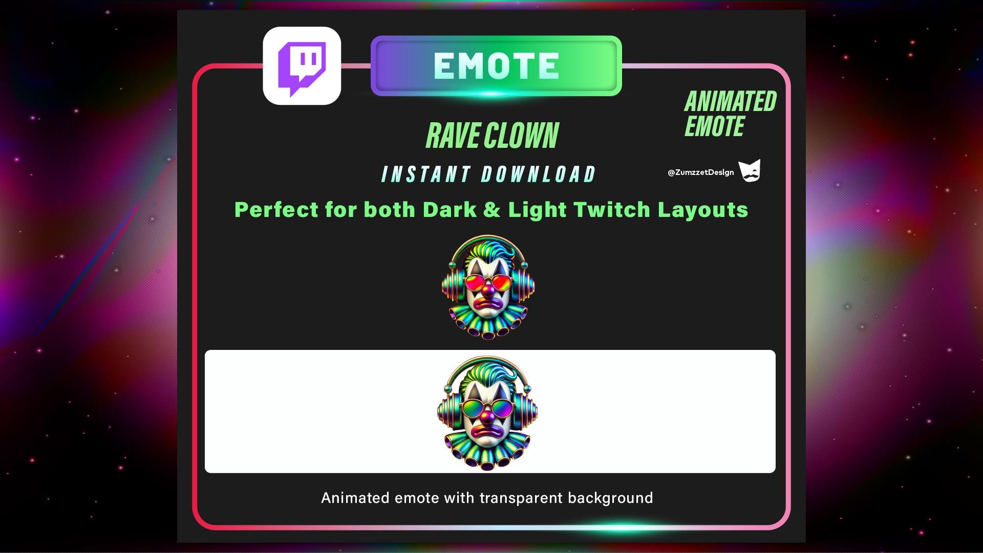 ANIMATED Neon DJ Clown Emote for Twitch, Streamer, Gaming, Streaming ...