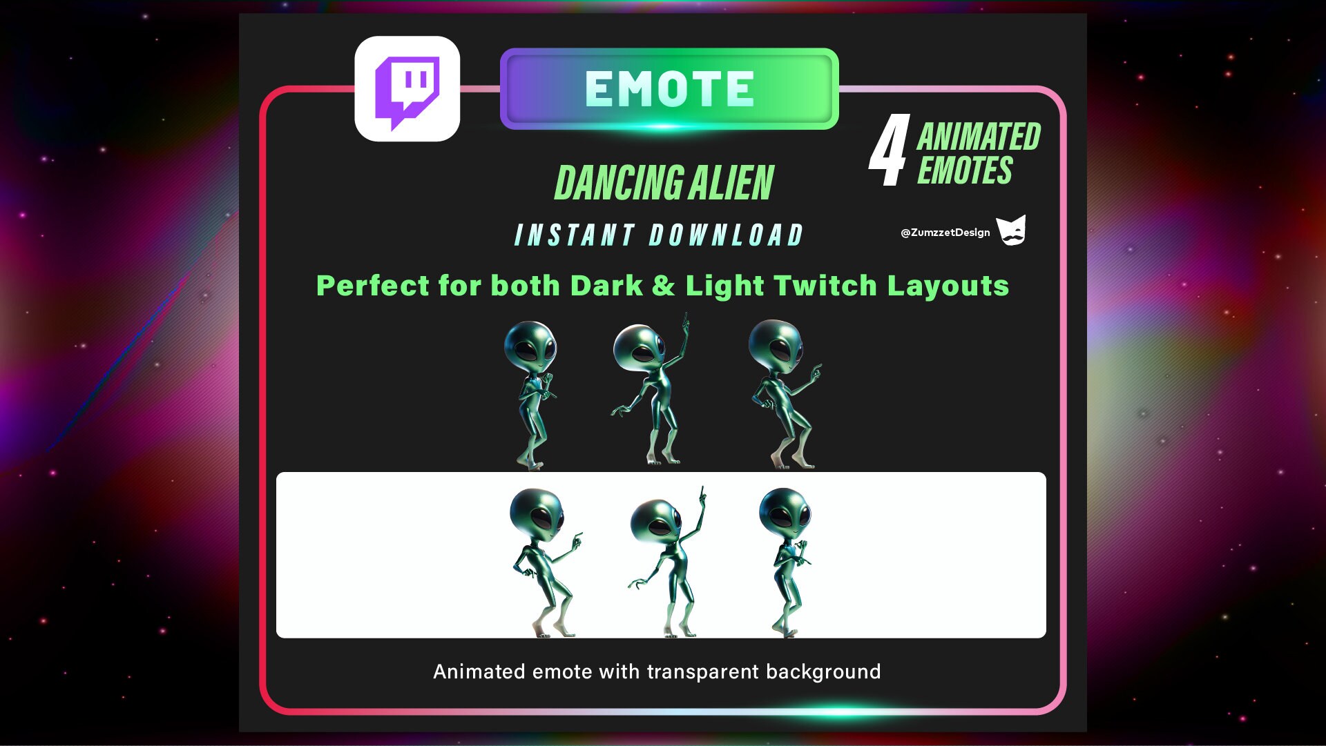 ANIMATED 4 Dancing Alien Emote for Twitch, Music Emote, Dj Emote ...