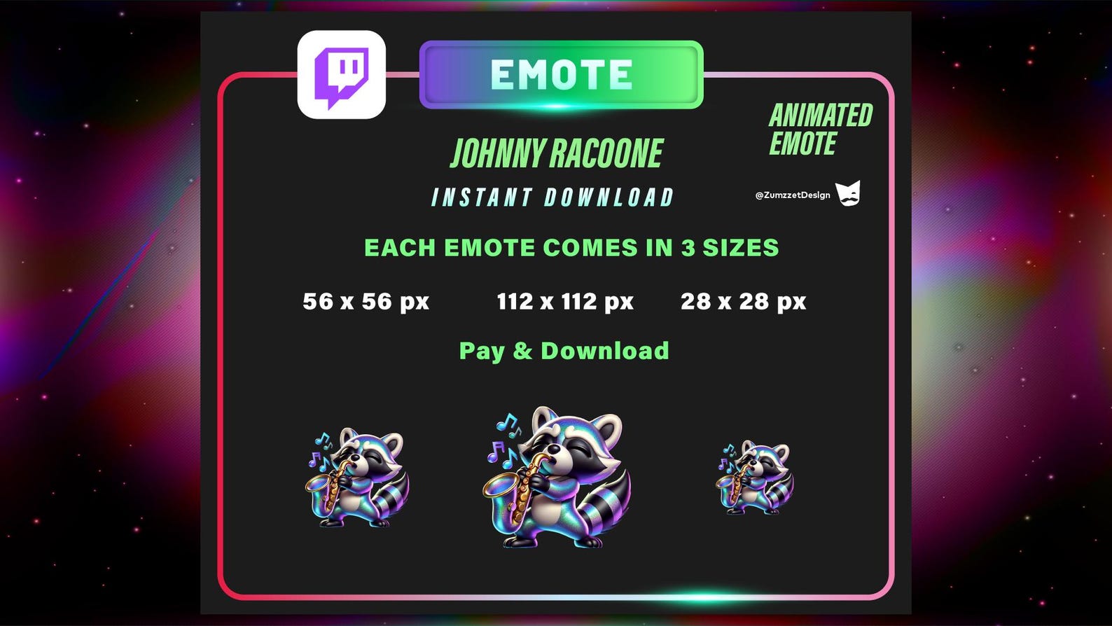 Animated Saxophone Racoon Emote Set for Twitch (digital Zip File) - Etsy