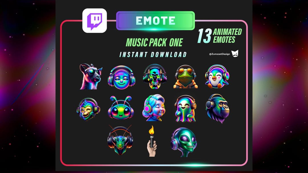 Animated Music Emotes for Twitch - 13 Rave Streamer Pack (digital ...