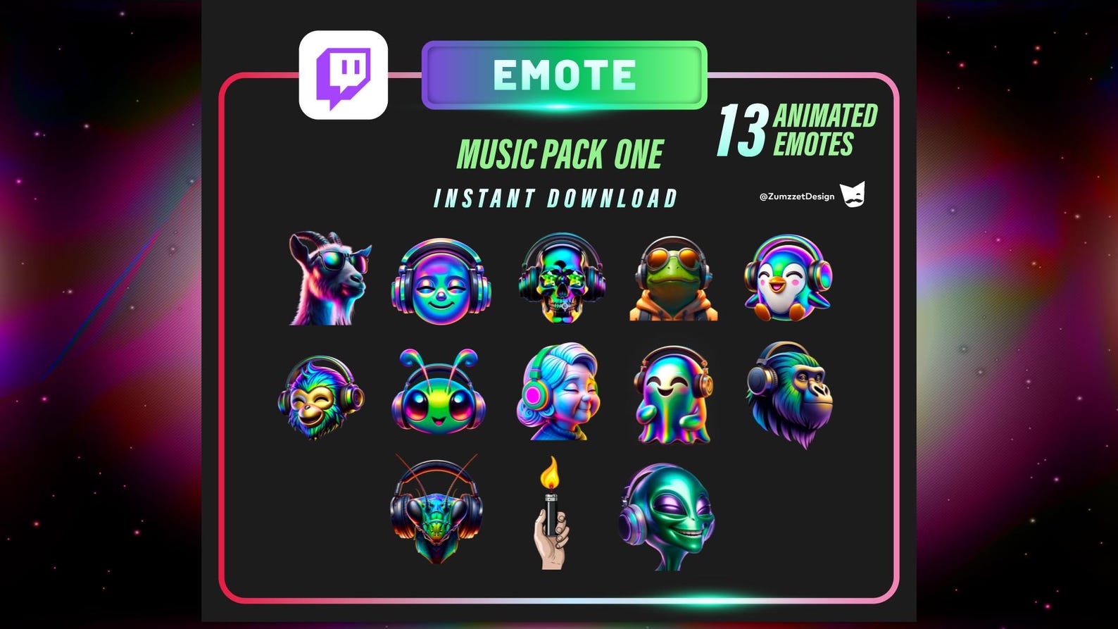 Animated Music Emotes for Twitch - 13 Rave Streamer Pack (digital ...