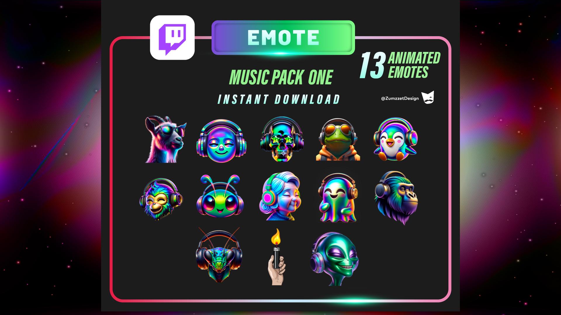 Animated Music Emotes for Twitch - 13 Rave Streamer Pack (digital ...
