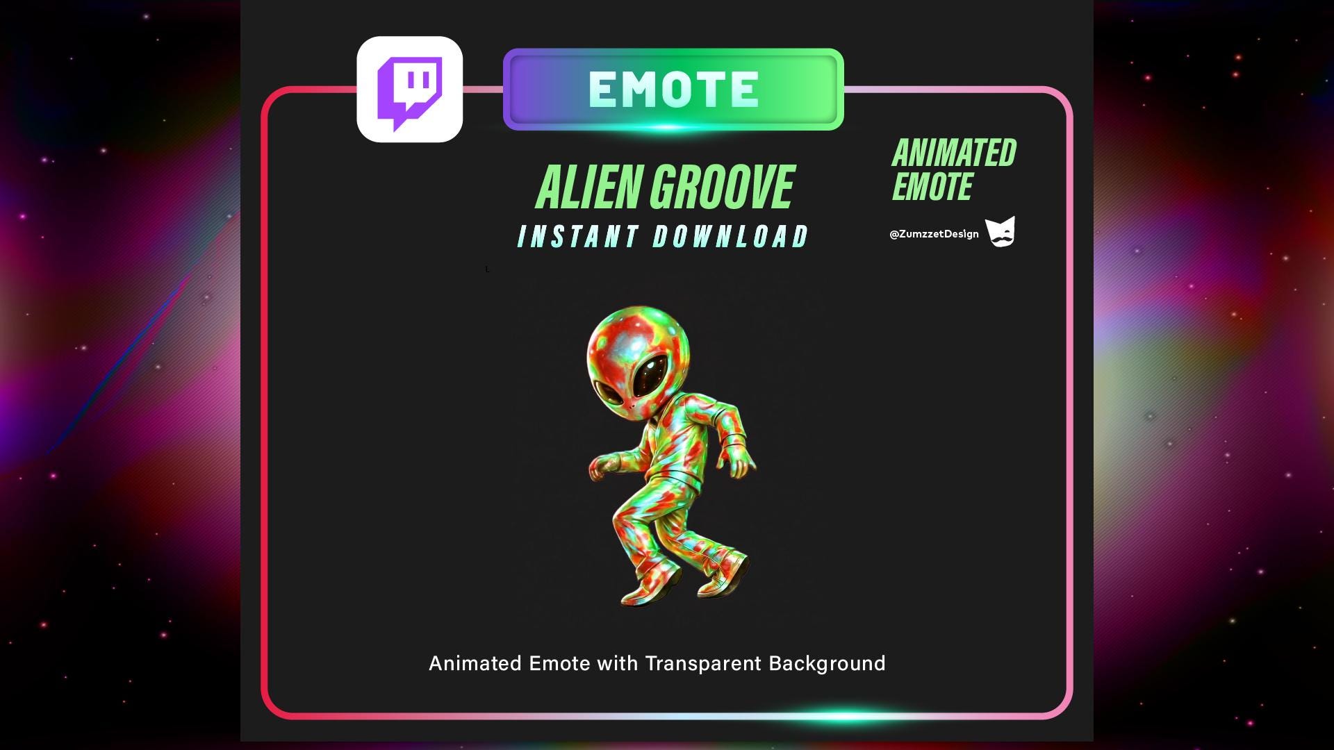 ANIMATED Neon Iridescent Dancing Alien Emote for Twitch, Stream Emotes ...