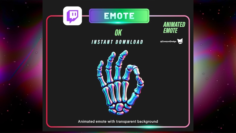 Animated Skeleton OK Hand Twitch Emote - Neon Horror (digital File) - Etsy