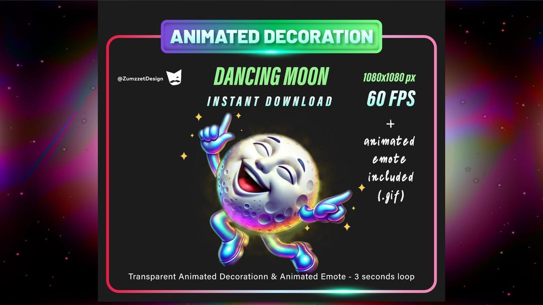 Neon Dancing Moon Animated Emote & Decoration (digital Download) - Etsy