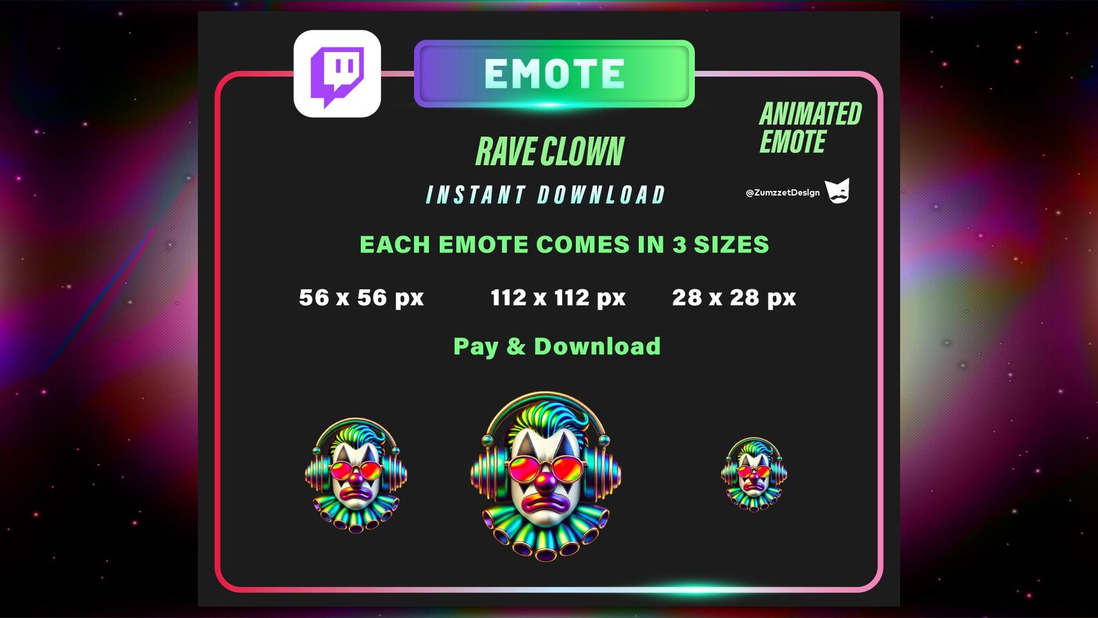 ANIMATED Neon DJ Clown Emote for Twitch, Streamer, Gaming, Streaming ...