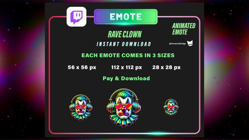 ANIMATED Neon DJ Clown Emote for Twitch, Streamer, Gaming, Streaming ...