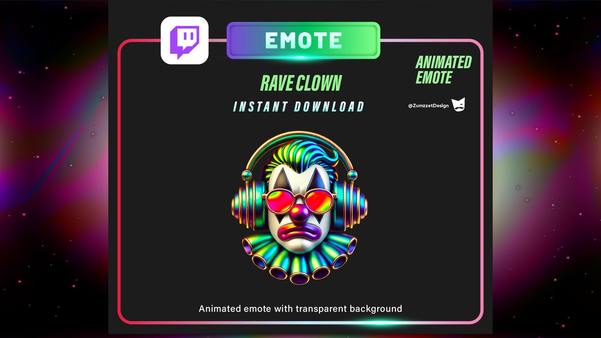 ANIMATED Neon DJ Clown Emote for Twitch, Streamer, Gaming, Streaming ...
