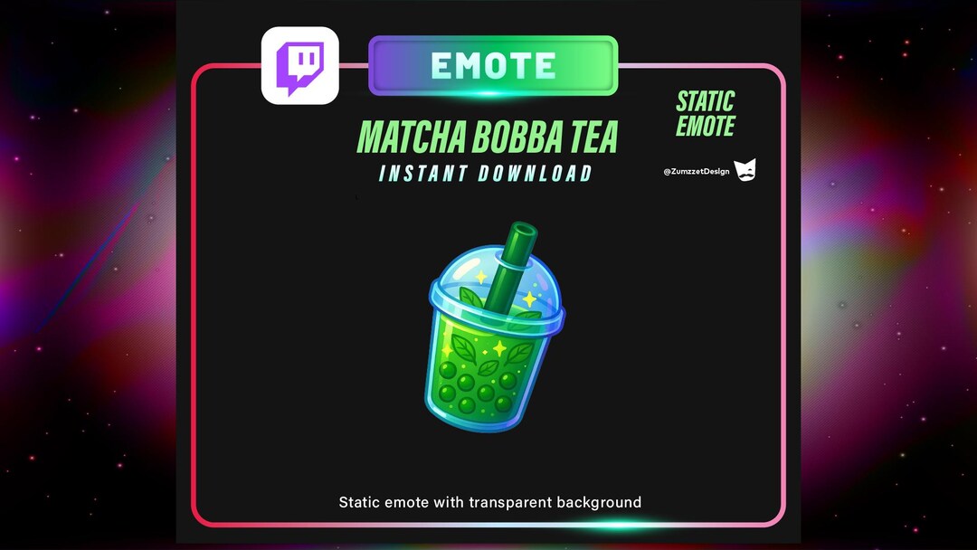 STATIC Matcha Bubble Tea Emote for Twitch, Drinks Emote, Sweets Food ...