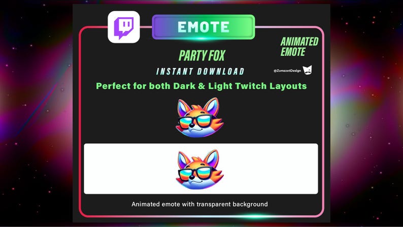 ANIMATED Techno Party Fox Emote for Twitch, Streamer, Gaming, Streaming ...