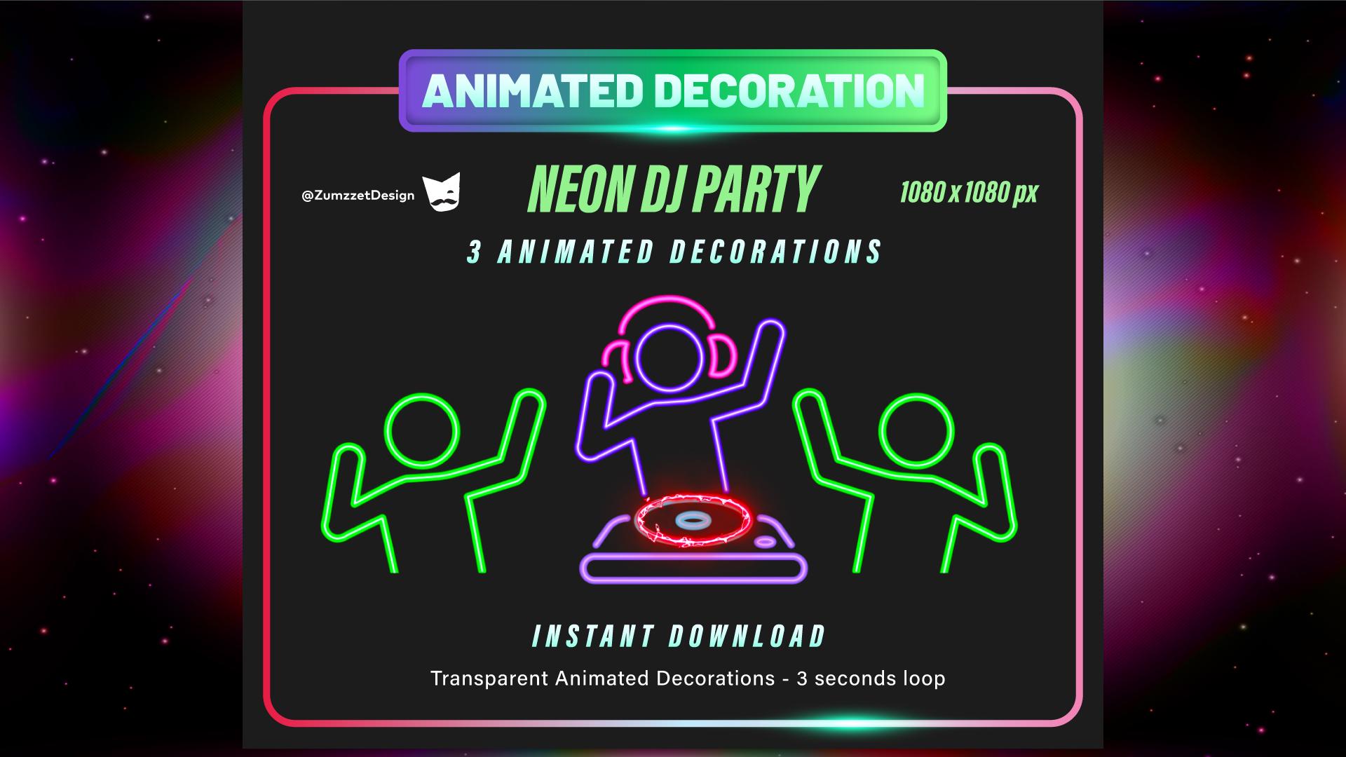 Neon DJ Party Animated Stream Overlay (digital File) - Etsy