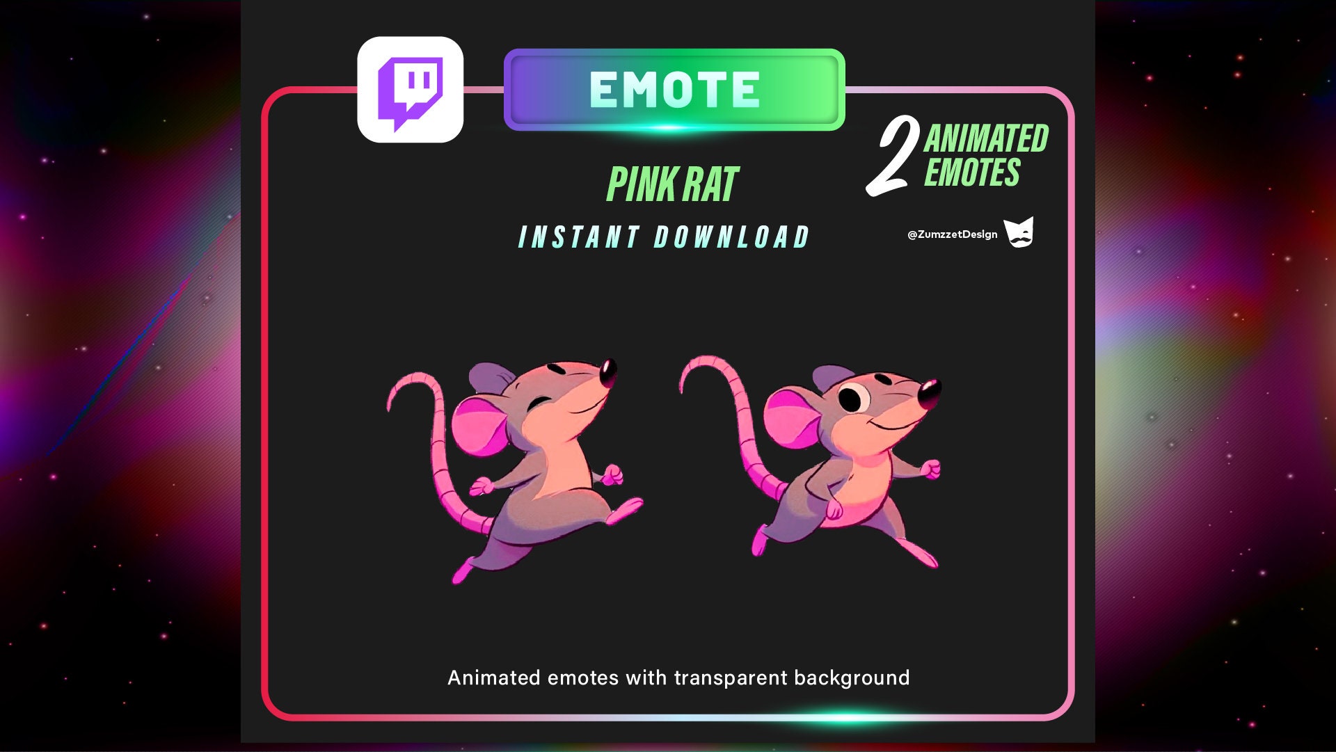 Animated Pink Rat Twitch Emotes: Dancing & Running (digital Download ...