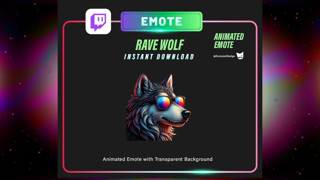 Animated Wolf Neon Twitch Emote, Glowing Rave Streamer Design, Music ...