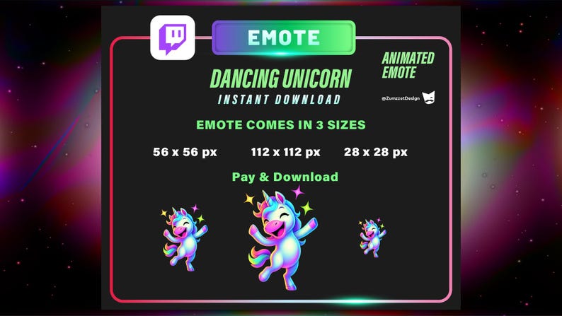Animated Rave Dancing Unicorn Emote for Twitch - Glowing Music Streamer ...