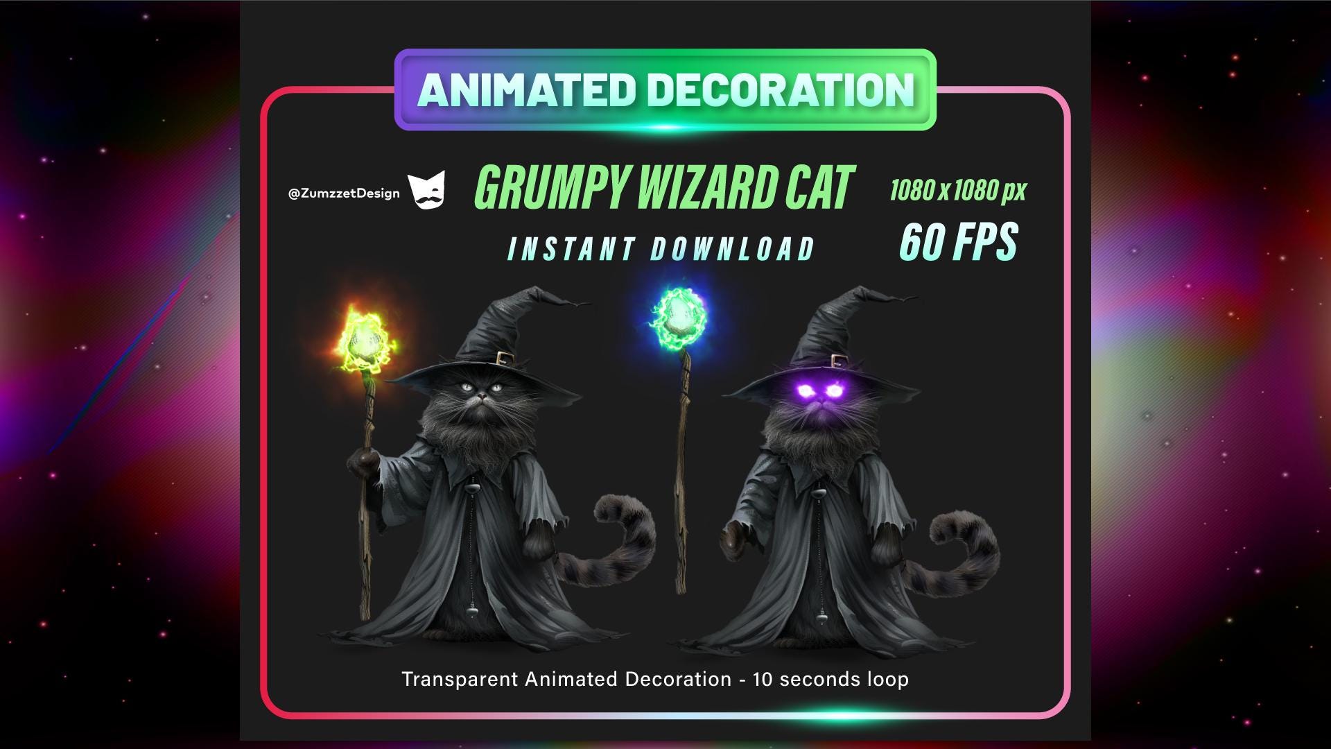 ANIMATED Grumpy Wizard Cat Decoration, Streamer Emotes, Cat Emote ...