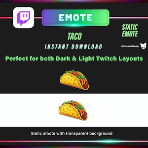 STATIC TACO Emote Set for Twitch, Streamer, Gaming, Streaming, Stream ...