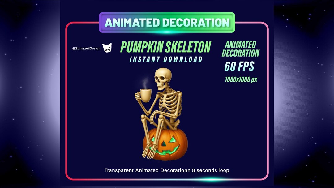 Spooky Animated Skeleton Coffee Stream Overlay: Halloween Vtuber ...