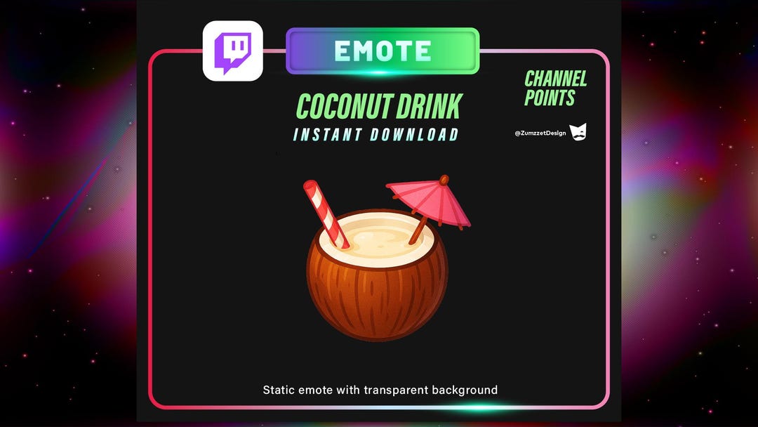 Coconut Drink Twitch Emote: Summer Streamer Channel Point (digital ...