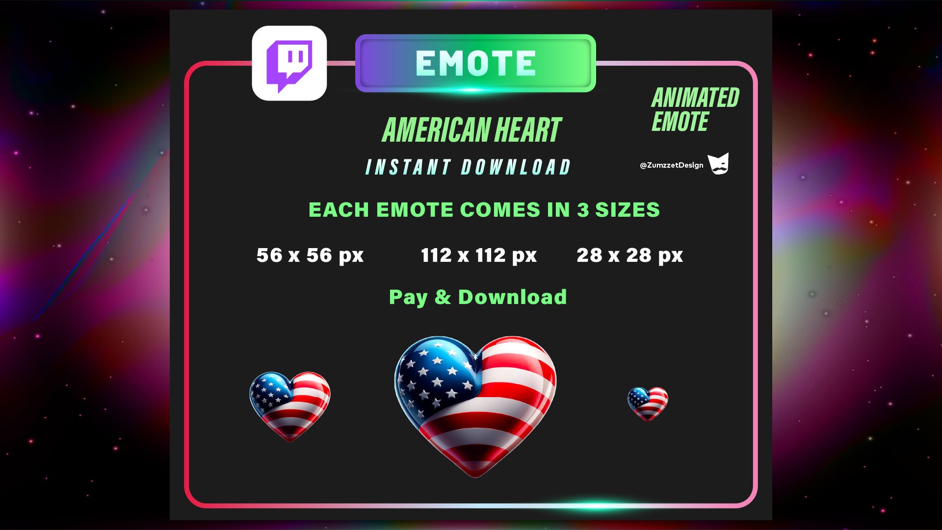 ANIMATED American Heart Flag Emote for Twitch, Streamer, USA Heart ...