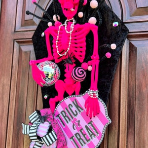 Skeleton Coffin, Flocked Skeleton, Halloween Door Swag, Door Decor ...