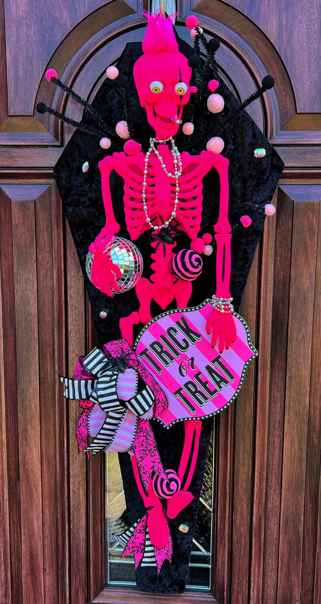 Skeleton Coffin, Flocked Skeleton, Halloween Door Swag, Door Decor ...