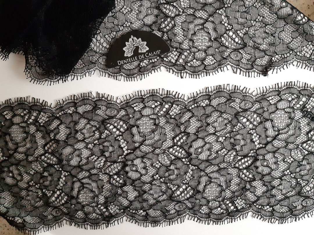 Black Calais Lace, Very Beautiful Braid of 2m20 X16 Cm, Very Fine Lace ...
