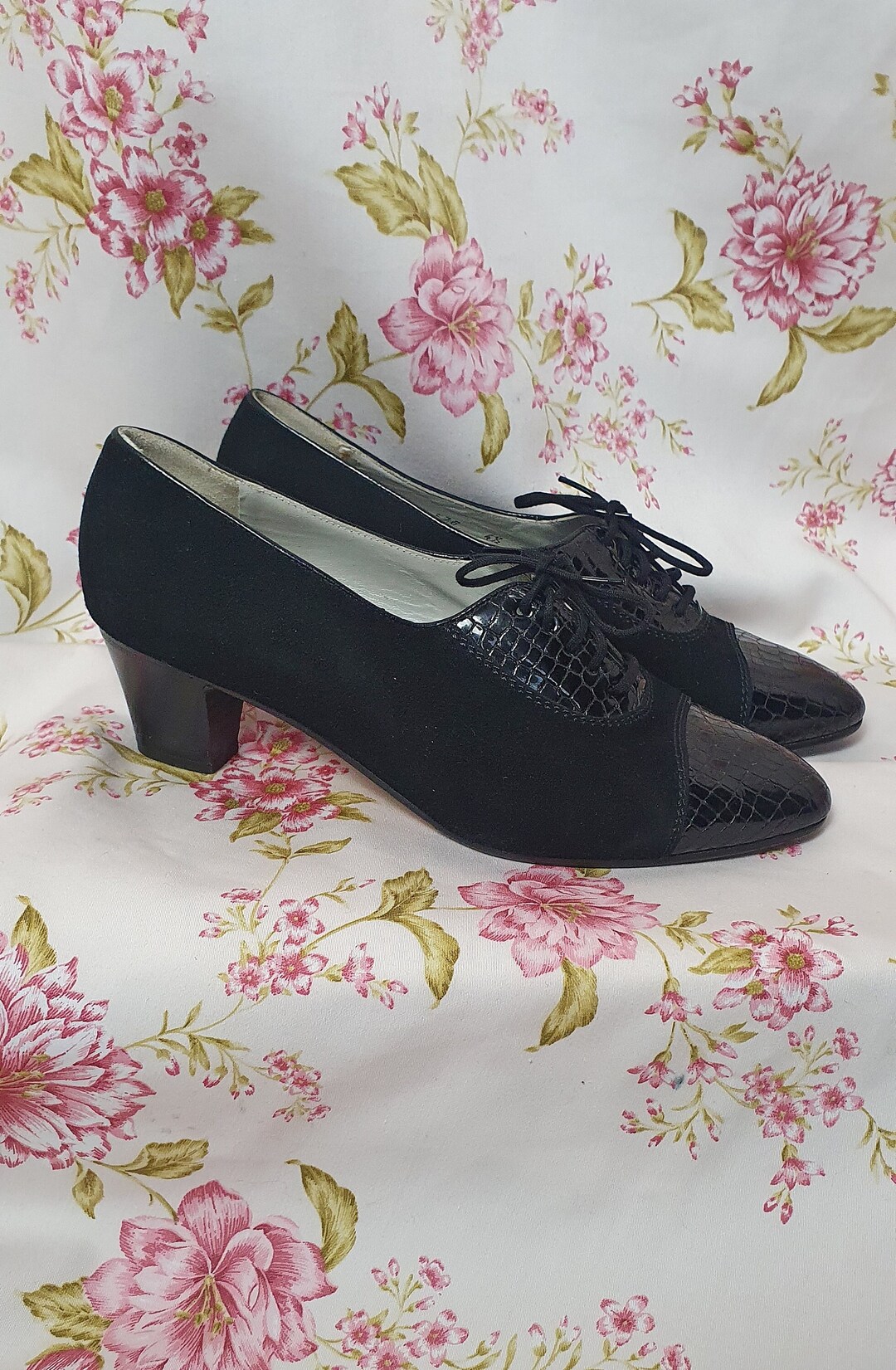 Vintage 1930s 1940s Style Black Suede and Crock Walking Shoes - UK 4.5 ...