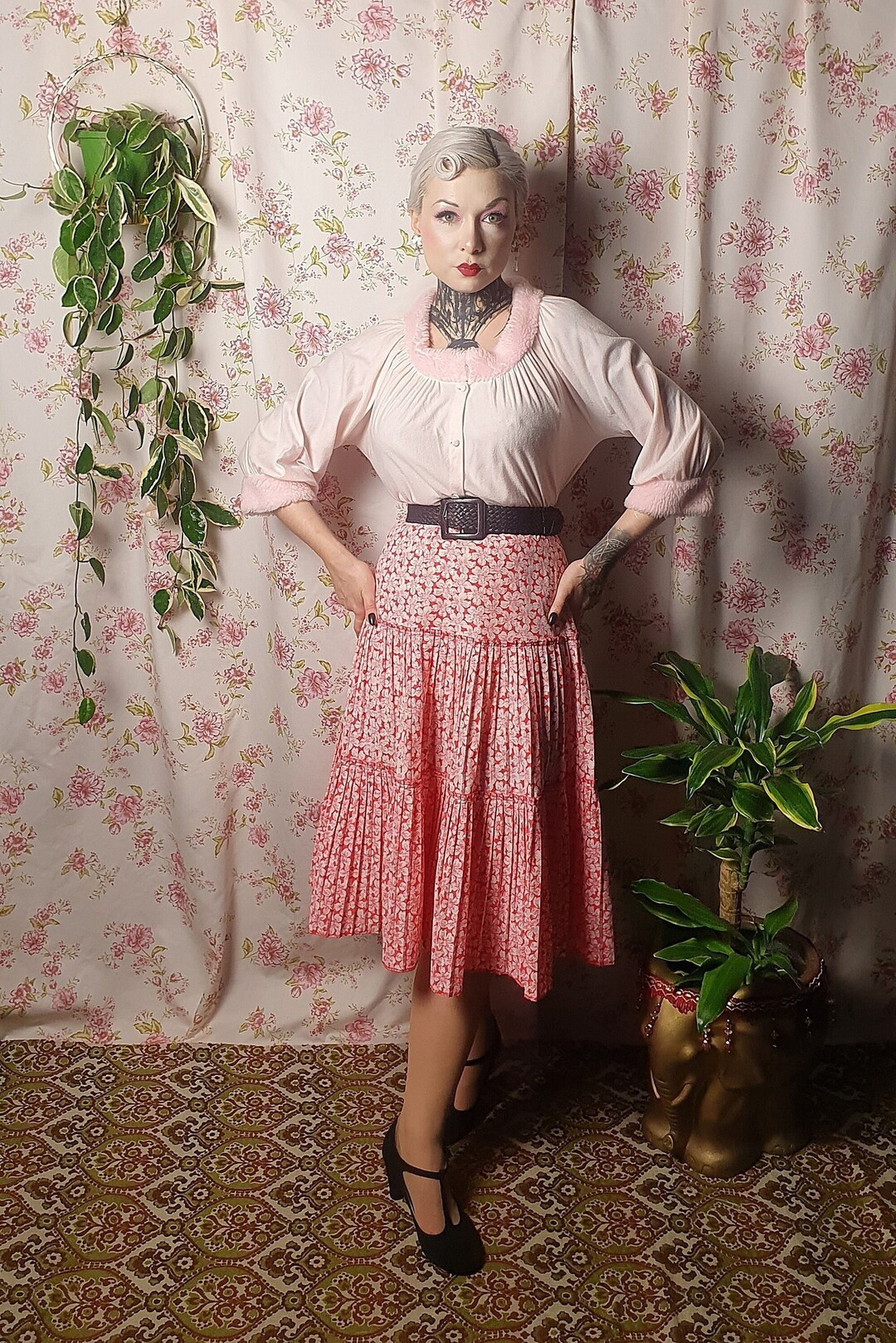 Vintage Pastel Pink Fur Imitation Collar Cuffs Soft Nylon Bed Jacket ...