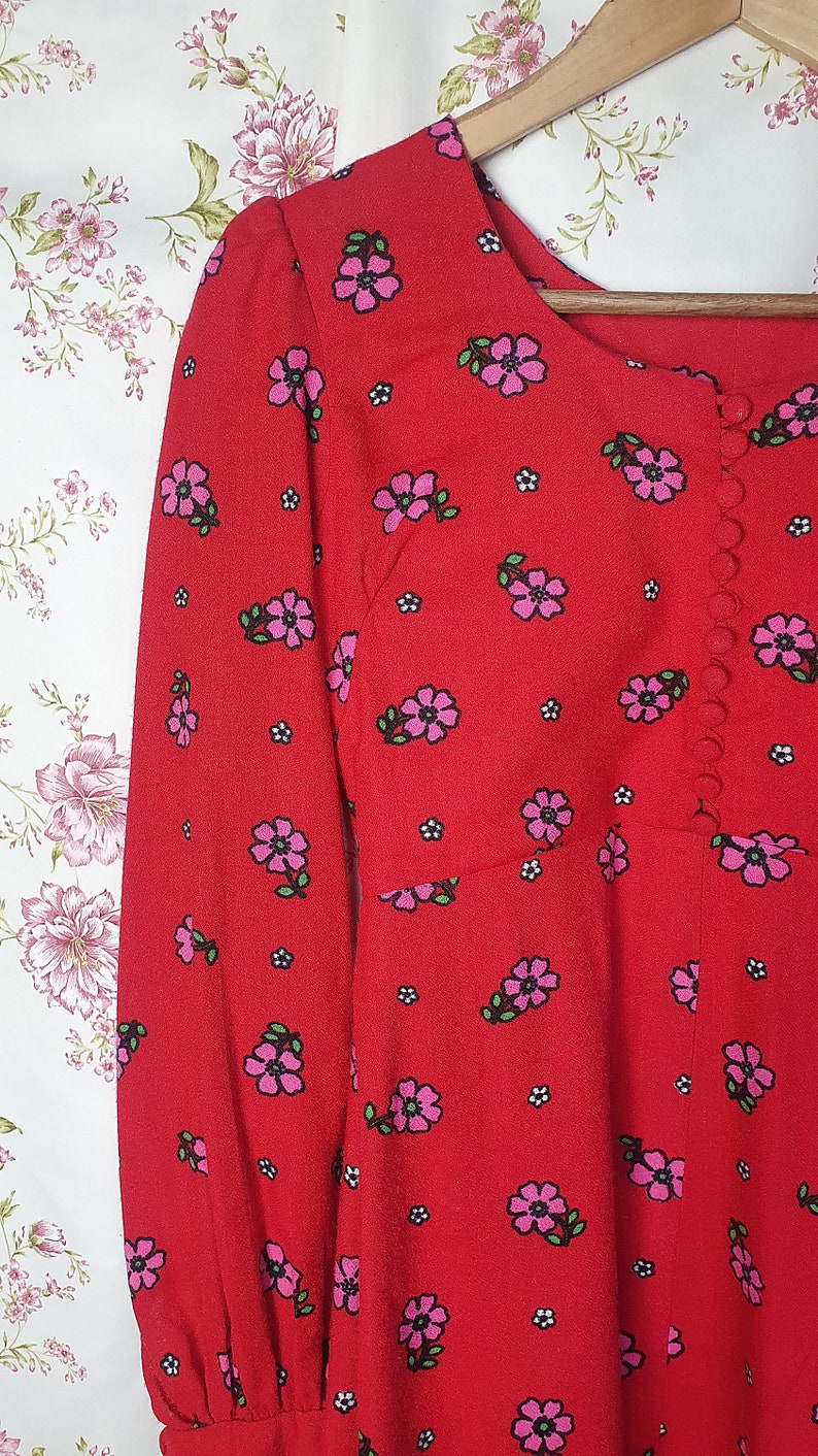 Vintage Long Sleeve 30s 40s Style Red Pink Green Floral Print - Etsy