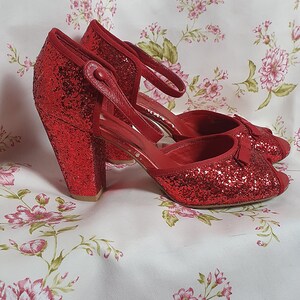AS IS Red Glitter Quirky Mary Jane Style Pumps UK6/EU39 Vintage Repro ...