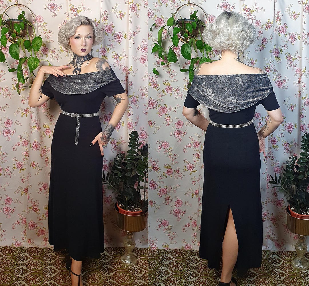 Slinky 30s Style Mermaid Body Hugging Open Cowl Neckline Silver ...