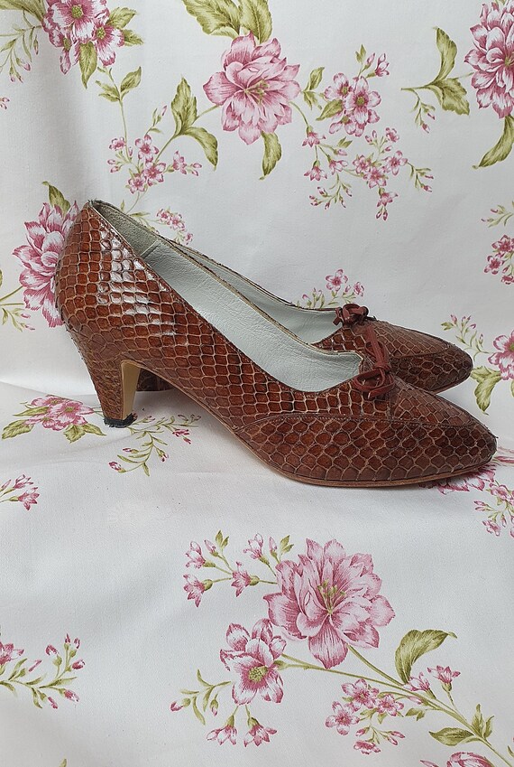 Vintage Style 1950s Pinup Snakeskin Pointy Toe Low Heel Pumps - Etsy