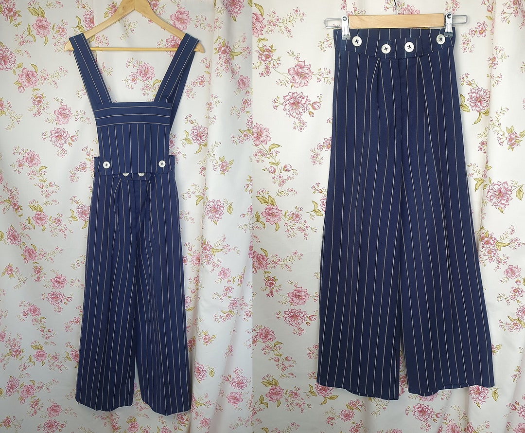 Vintage Handmade 1940s Style Navy Pinstripe Cotton Straight Leg Slack ...