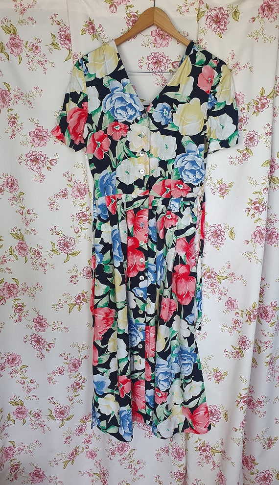 Vintage 1940s style dark floral tropical romantic lon… - Gem