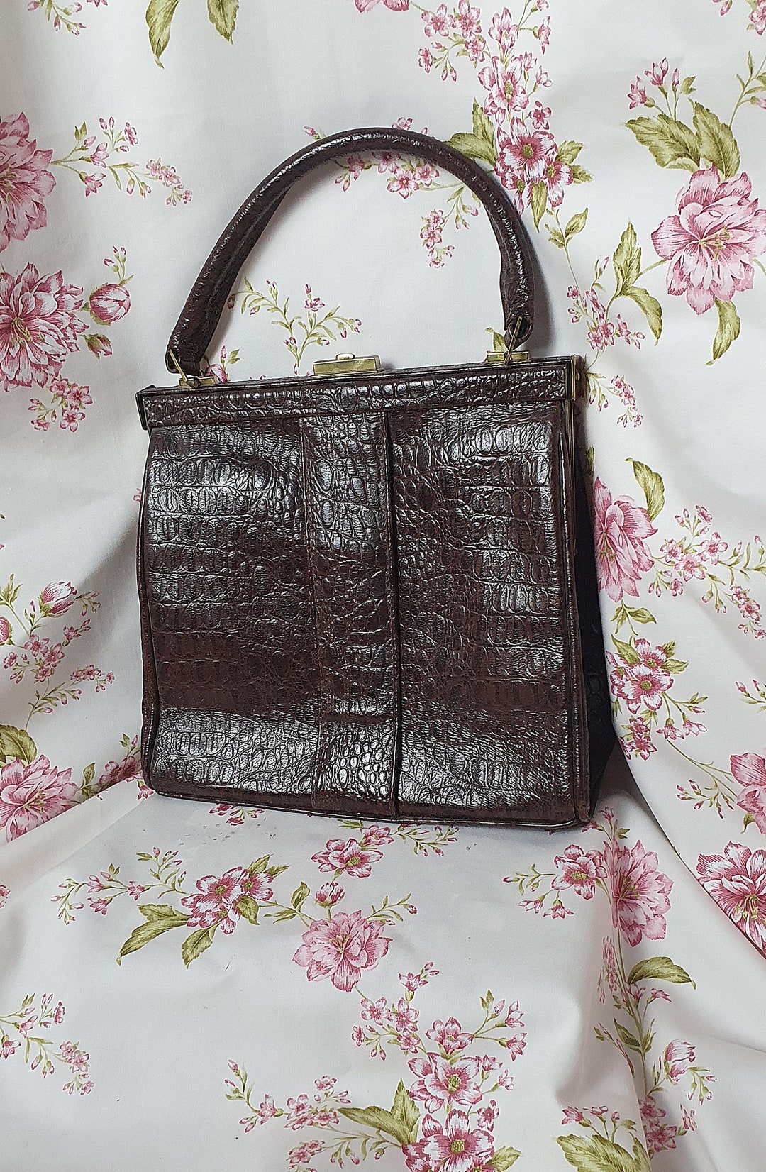 Vintage Chocolate Brown Faux Leather 1950s 1960s Handbag - 1940s ...