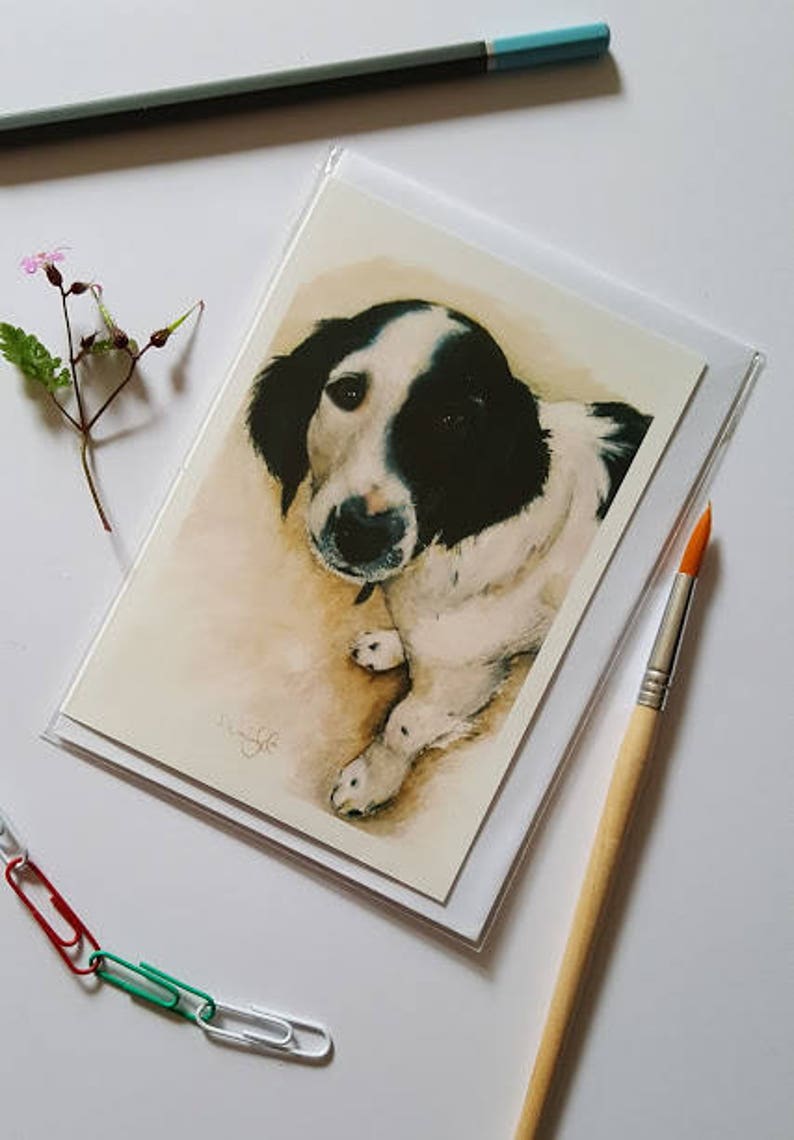Black and white dog A6 greetings card | Etsy