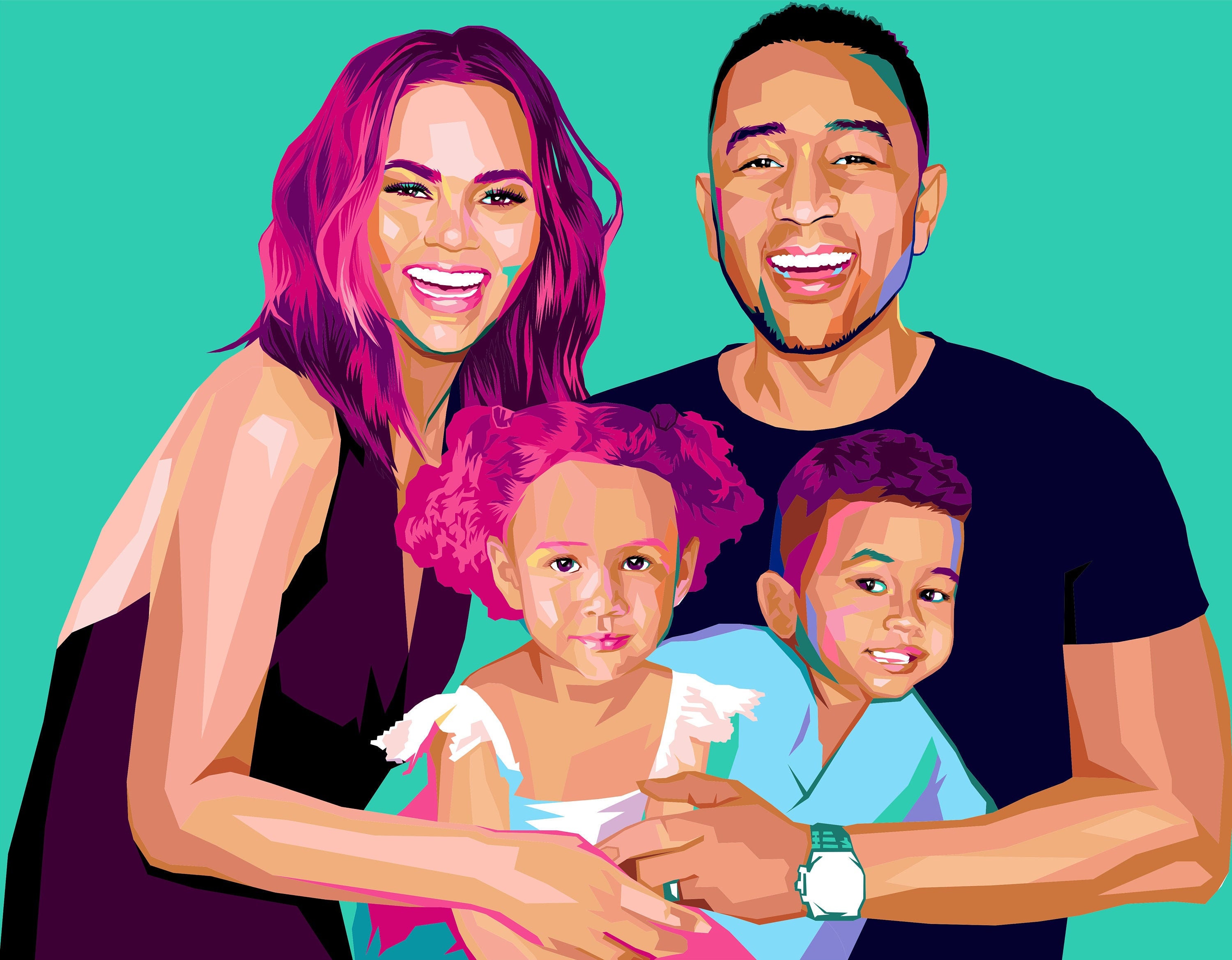 Custom WPAP Family portrait from photo Digital Drawing Pop | Etsy