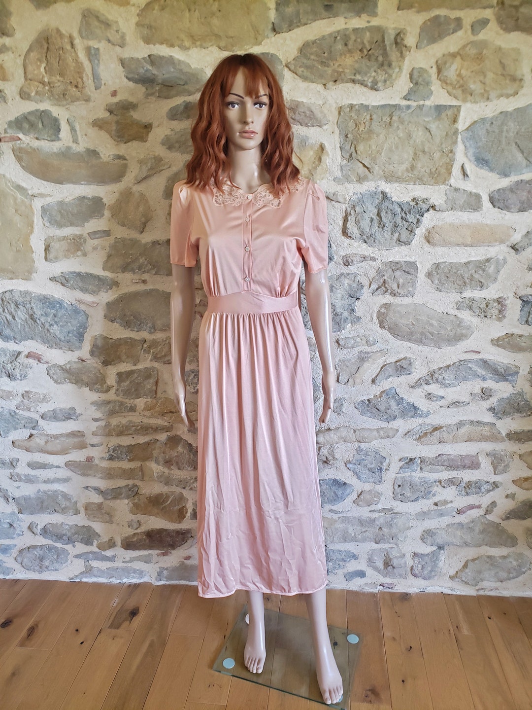 Peach Nylon Long Nightie With Short Sleeves, Valisere Paris Lingerie - Etsy