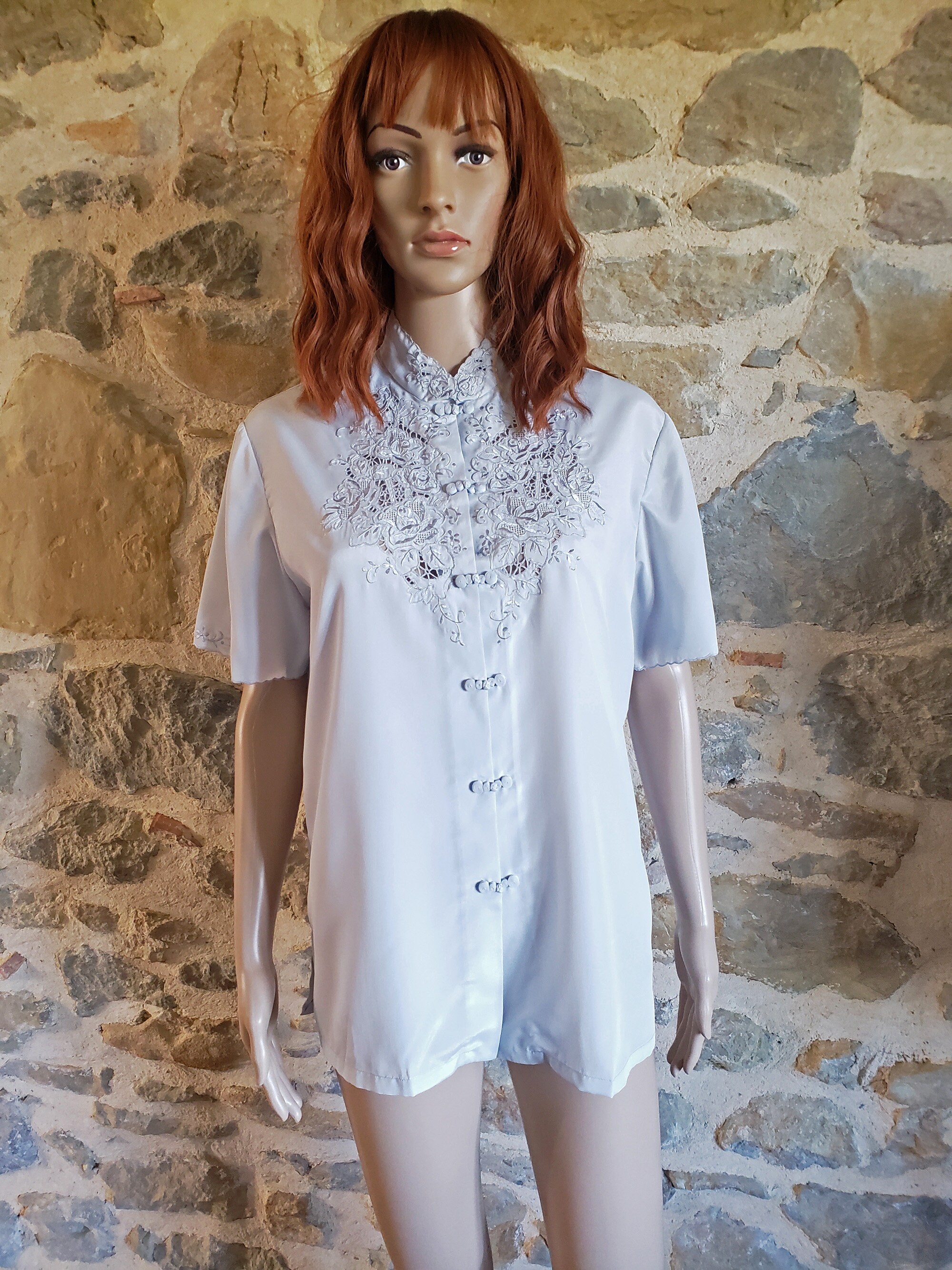 Traditional Asian Blouse, Hand Embroidered Short Sleeve Chinese Blouse ...