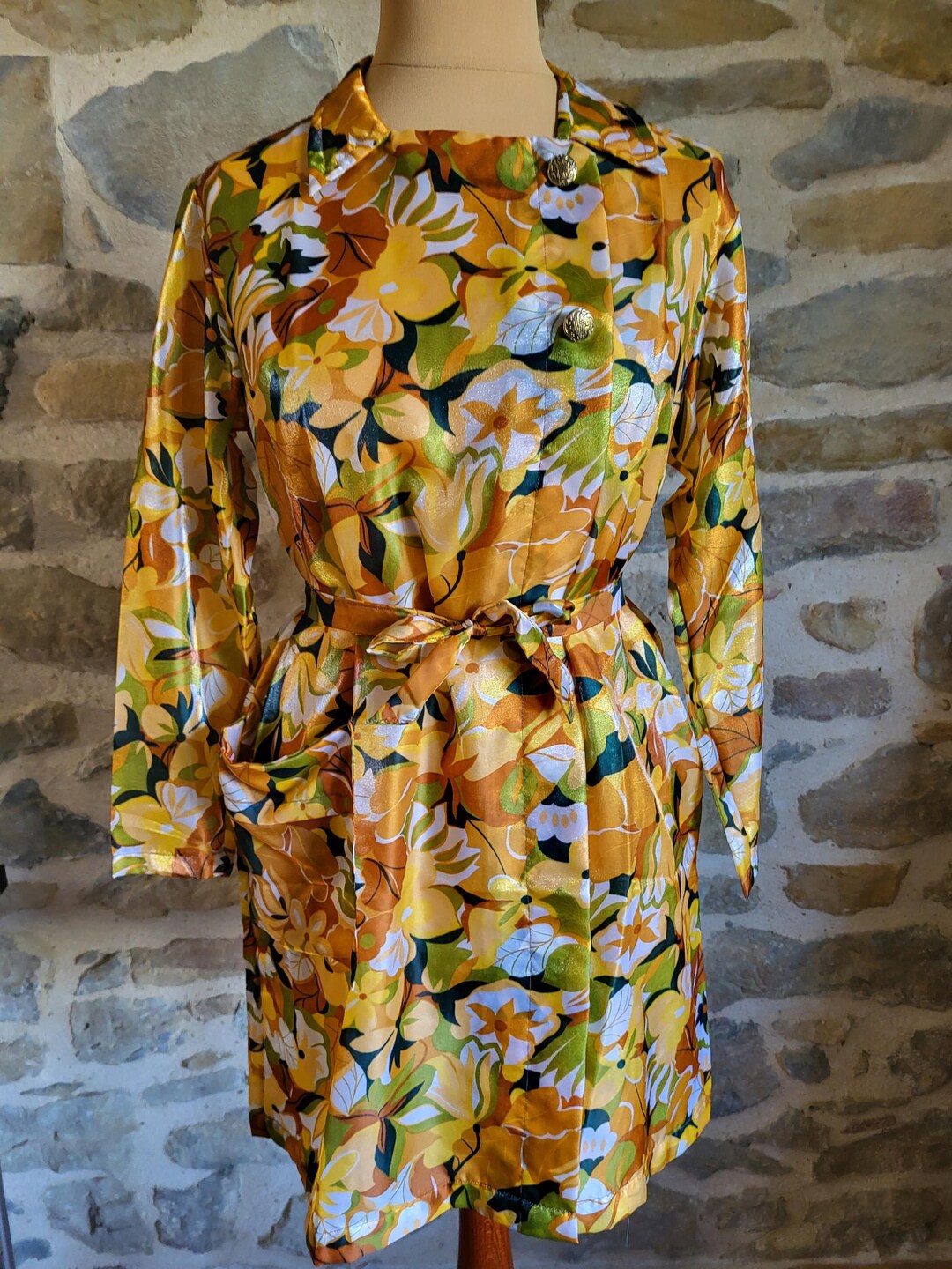 NWT French Floral Button Front House Dress, Vintage Nylon Work Dress ...