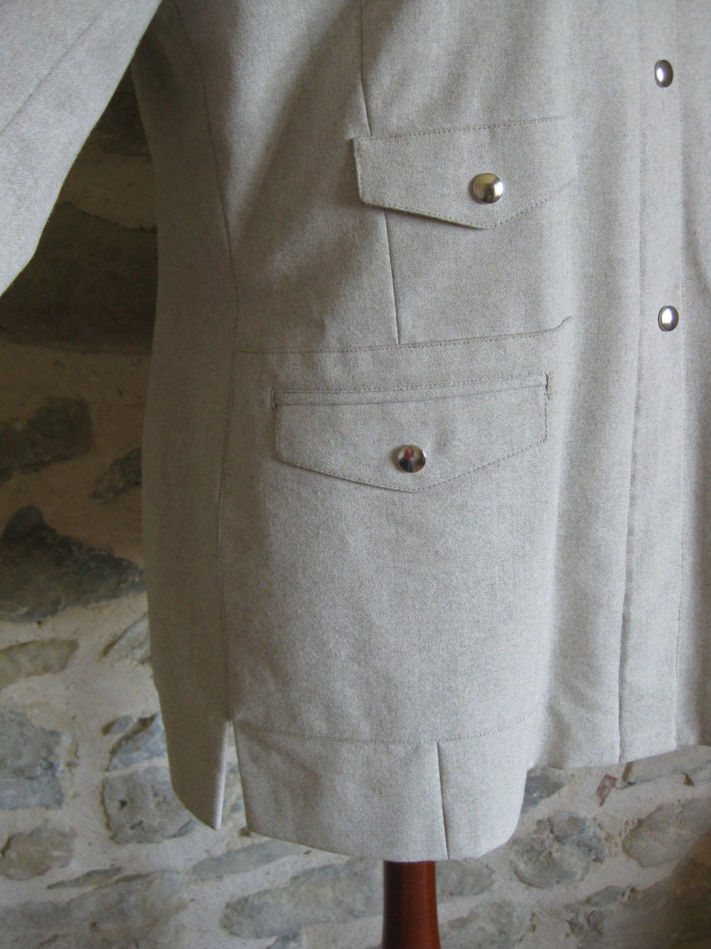 80s Longline Stone Colored Wool Jacket by Alain Manoukian, Size FR44 ...