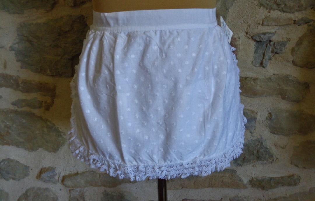 French Waitress Apron, NOS Short Lace Trimmed Half Pinny, Original ...