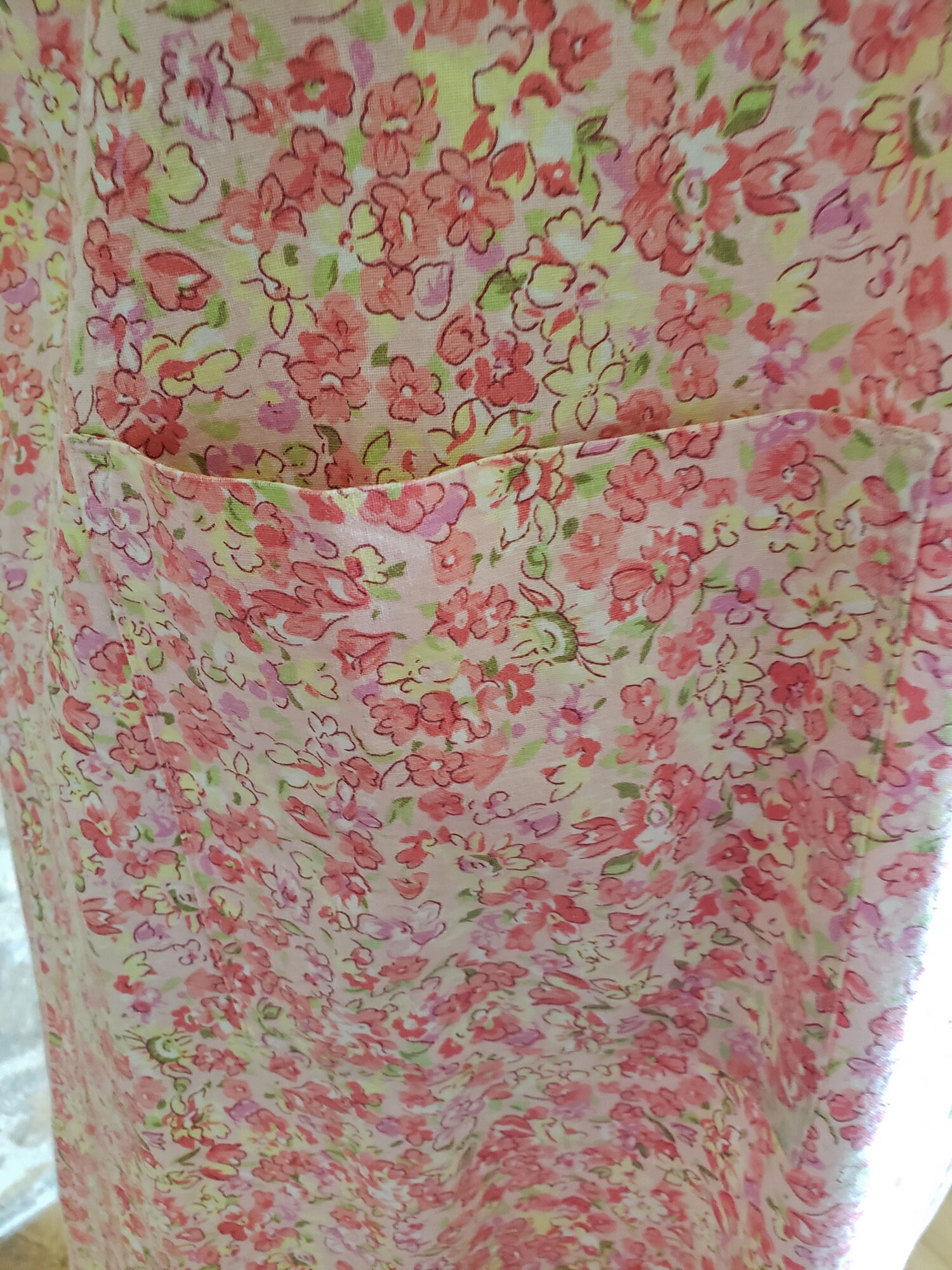 Pink Ditsy Floral House Dress, Vintage Work Dress With Pocket, 48 Inch ...