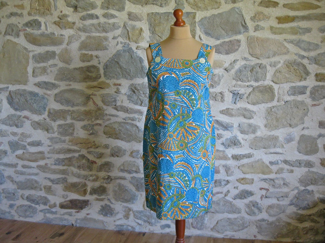 60s Pinafore Dress, Homemade French Apron Dress With Rope Pattern, Size ...