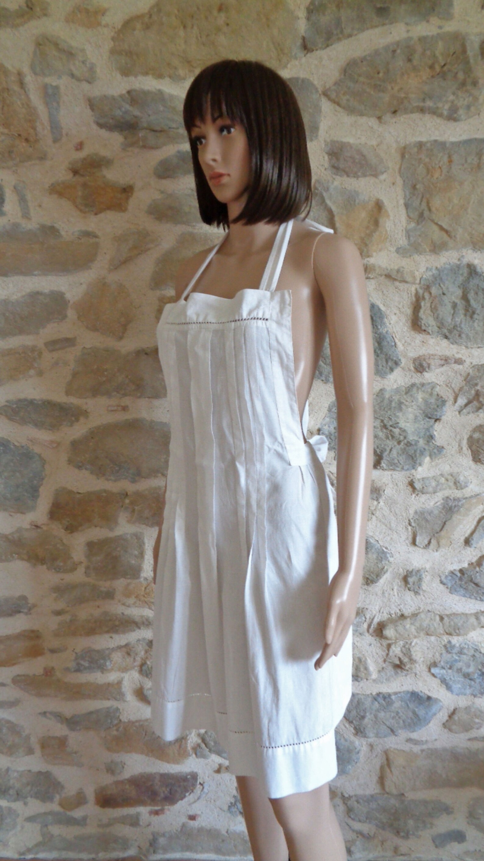 French maid apron vintage white cotton bib pinny with tucks | Etsy