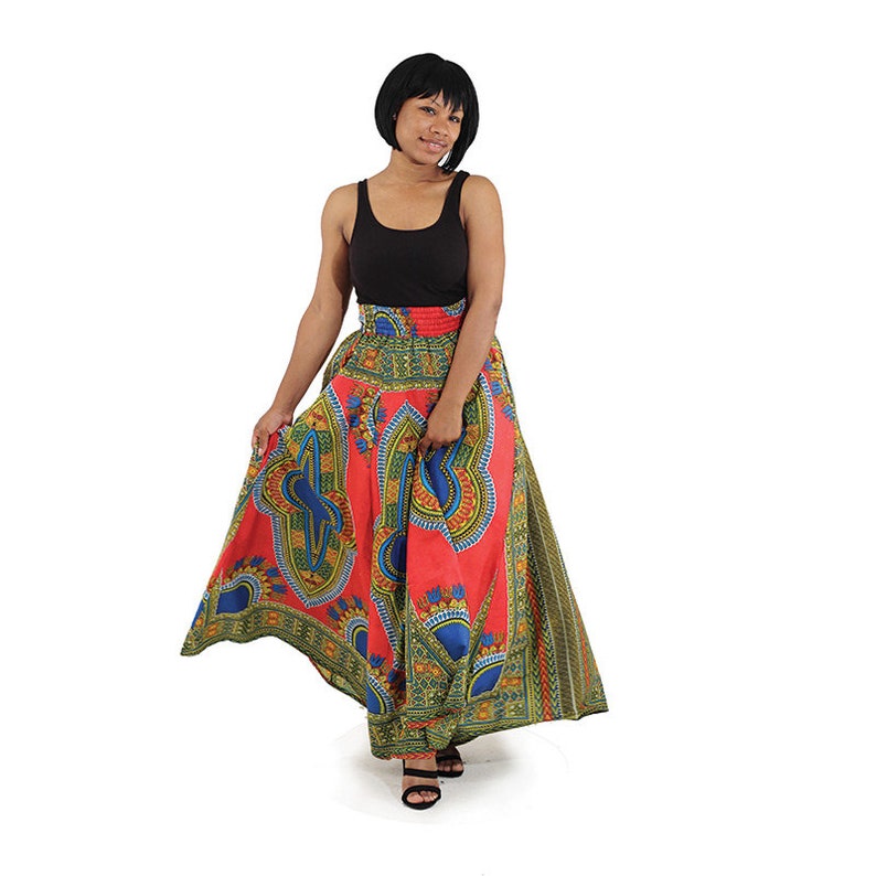 African Print Long Maxi Skirt With Two Pockets Dashiki Etsy