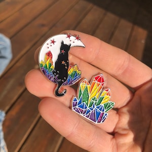 LGBT Rainbow Pride Flag Crystal and Cat Glitter Enamel Pin Set of Two ...