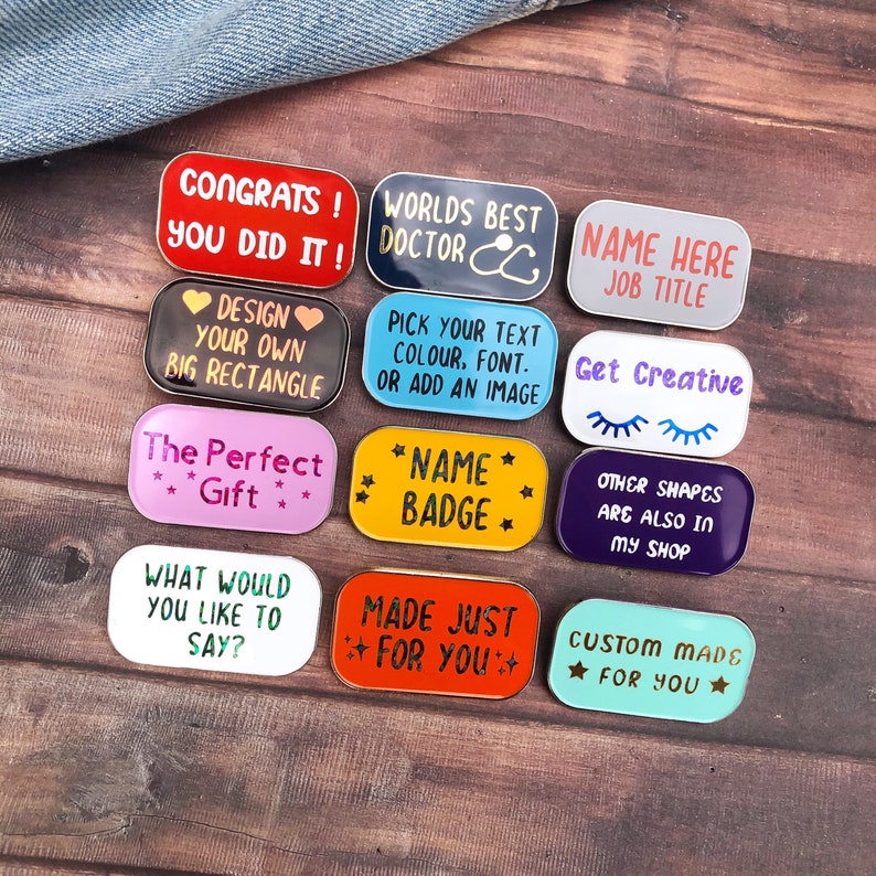 Personalised Design Your BIG Rectangle Enamel Pin Customised - Etsy