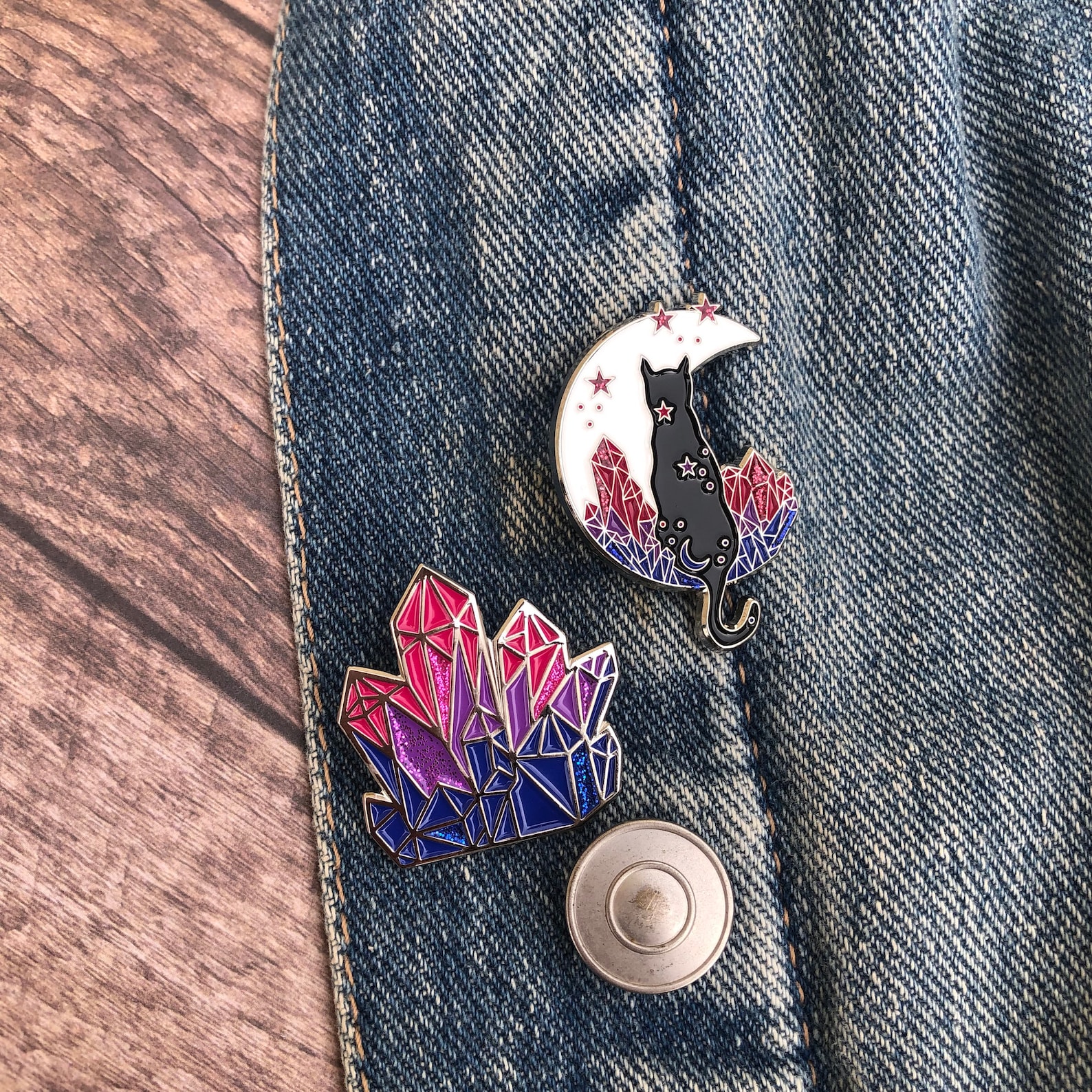 Bisexual Pride Flag Crystal and Cat Glitter Enamel Pin Set of - Etsy
