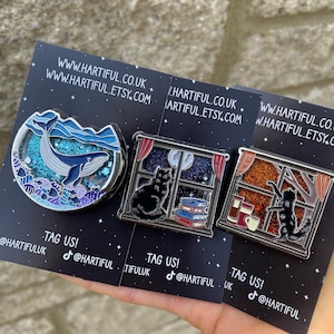 Cat and Books Autumn Fall Enamel Pin With Shaker Moving Glitter and ...
